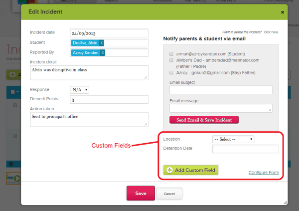 Custom Fields for Disciplinary Incidents - QuickSchools Blog