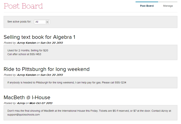 Post Board – Online Bulletin Board - QuickSchools Blog
